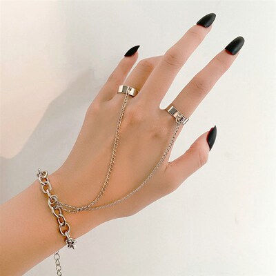 Punk Geometric Silver Color Chain Wrist Rings For Women Men
