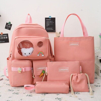 5 Piece Set School Bags For Teenager Girls Kawaii Women Back