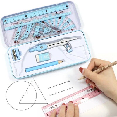8Pcs/Set  Ruler Compass Pencil Set Geometry Maths Student Dr
