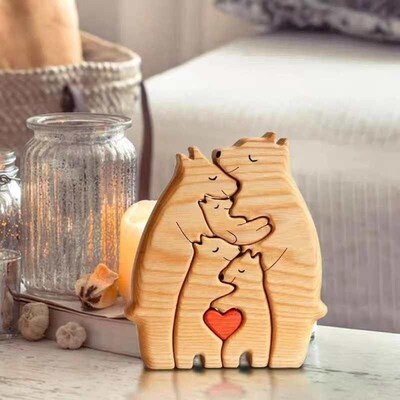 Free Engraving DIY Bear Family Wooden Puzzle Personalized Cu