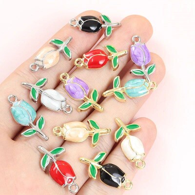 10pcs Multicoloured Tulip Enamel Drip Oil Charms Fashion Eye
