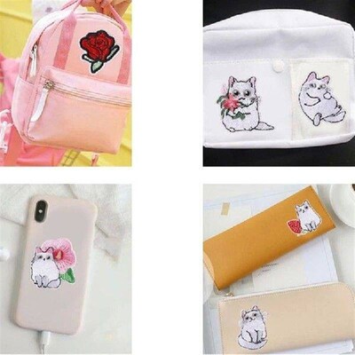 G8DA 12 Pcs Sewing Patches White Cats Embroidered Patches