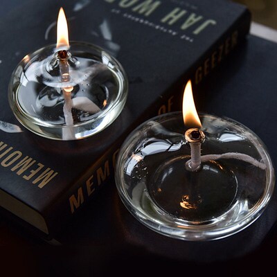 Glass Oil Lamp Candlelight Candle Holders With Wick Home