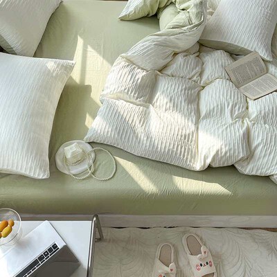 100 Washed Cotton Seersucker Pure Full Bedding Quilt Cover B