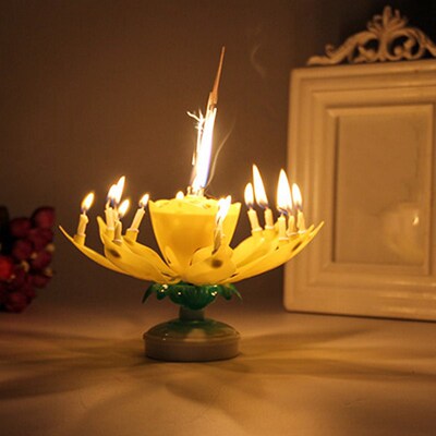 Art Musical Candle Lotus Flower Happy Birthday Party Rotatin