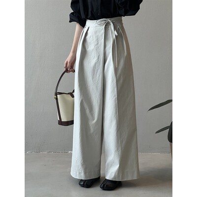 Design Asymmetric Slant Placket Strap Wide-leg Pants Womens
