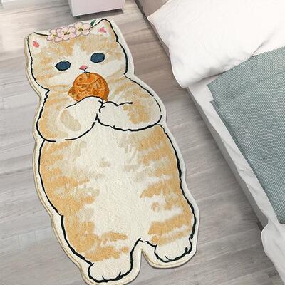 INS Cartoon Cat Carpet Rug Plush Shaggy Fluffy Irregular Bed