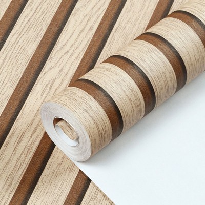 仿木纹木头木板墙纸非自粘无胶不带背胶刷胶家用原木色3d立体壁纸