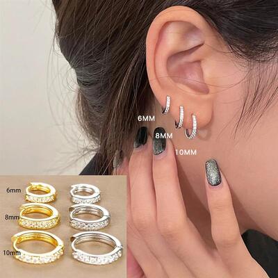 3 PCS/Set Simple Stainless Steel Crystal Small Hoop Earring