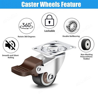 1-2 inch Casters Set of 4 Rubber Small Caster Wheels for Hea