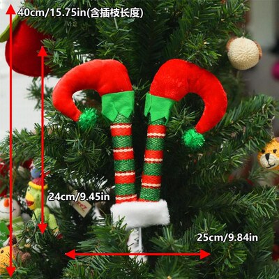 Elf Legs Christmas Tree Topper, Whimsical Candy Cane Decor