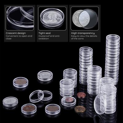 10/25Pc 21/22/23/25/26/27/28-45mm Transparent Round Coin Box