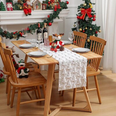3D Green Christmas Tree Table Runner,Thickened Sequin Christ