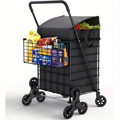 Stairs Climbing Shopping Cart w/Waterproof Basket Liner and