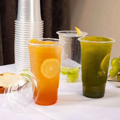 50PCS Disposable Plastic Cups with Lids for Ice Coffee Cold
