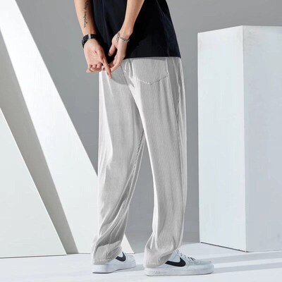 Ice Silk Pants Mens Summer New Straight Pleate Fashion teny