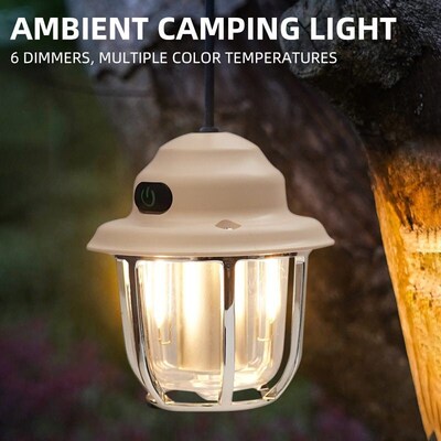 LED Camping Lamp 1200mAh Retro Hanging Tent Lamp 2700K/6500K