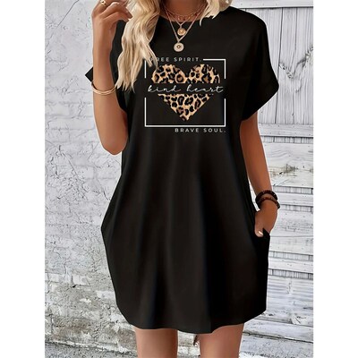Womens Summer Loose HALF HOOD HALF HOLY Print Round Neck