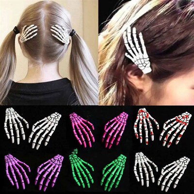 2PCS/SET Creative Design Skull Hand Bone Hairpin Gripper Gho