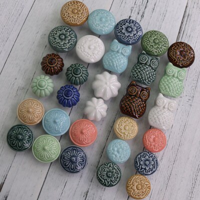 1x Multi Designed Ceramic Cabinet Drawer Knobs Colorful Cupb