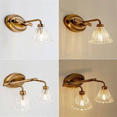 Vintage Led Wall Light Bronze Clear Lampshade Wall Lamp