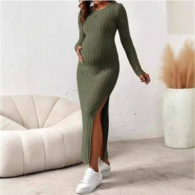 Maternity Clothing Autumn Pregnancy Dresses Long Sleeve Slit