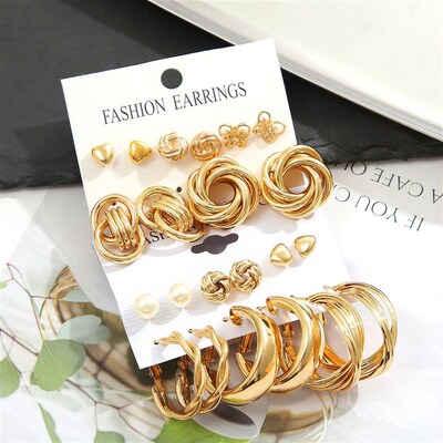 11 Pairs A Set Fashion Zinc Alloy Faux Pearl Rotation Geomet