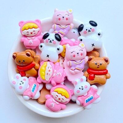 20Pcs Mixed Colorful Resin Bear, meteor, popsicle,Cabochons