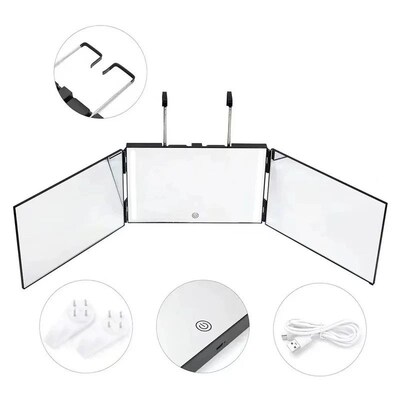 3 Way Mirror For Self Hair Cutting 360 With LED Light Trif