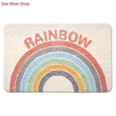 Rainbow Absorbent Bathroom Mat Bathtub Side Carpet Microfibe