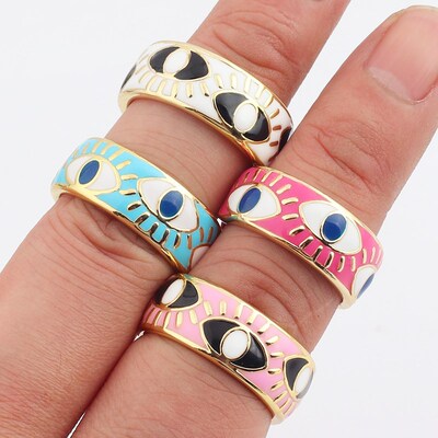 White Pink Blue Enamel Engrave Cute Lovely Turkish Evil Eye