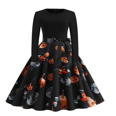 Properti Kostum Cosplay Halloween Gaun Wanita Labu Mewah Gau