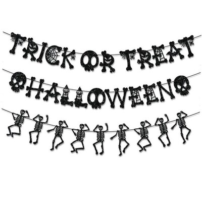 Halloween flag pulling party decorated banner pulling skull