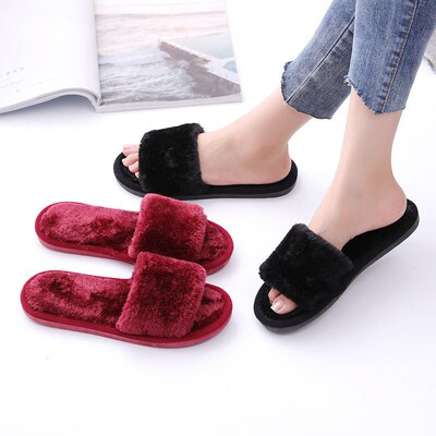 Opened Mao Womens Indoor Home Wood Floor Warm Cotton Slippe