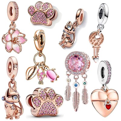 Pink Charms Murano Glass Beads Plata Charms of Ley Fit Origi