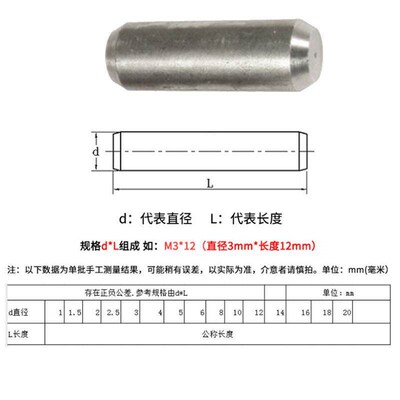 Cylindrical Pin Stainless Steel Pin Pin Shaft Flat Head
