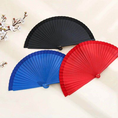 Vintage Chinese Style Hand Held Folding Fan Pure Color Wood