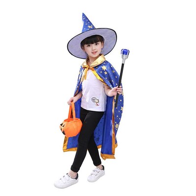 Halloween childrens costume man performing wizard girl