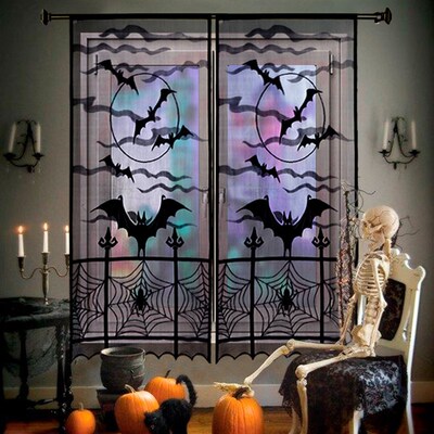 Hallowen Spider Tablecloth Black Lace Cobweb Fireplace Cover