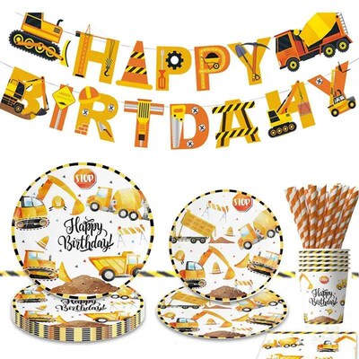 Excavator Truck Construction Party Plate Cup Tableware Happy