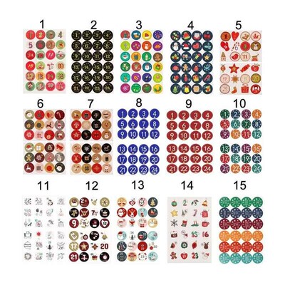 1-24 Number Merry Christmas Gift Stickers Advent Calendar Nu
