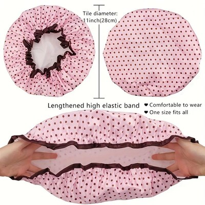 Floral Print PEVA Shower Cap - Double Layer Waterproof Bathi