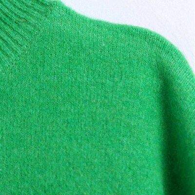 Tangada Women Green Turtleneck Knitted Sweater Jumper Female
