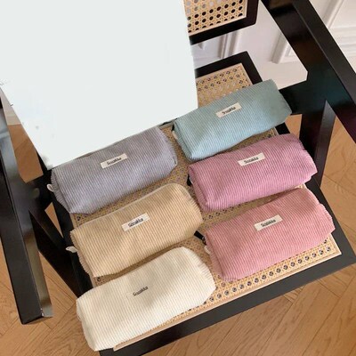 Korean Corduroy Cosmetic Bag Small Makeup Pouch Lady Portabl