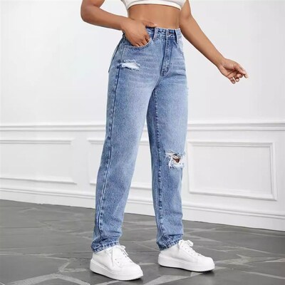 Promotional Independent Station Womens Jeans High Waist Rip