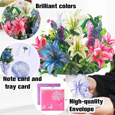 Premium 3D Pop Up Flower Bouquet Card Mothers Day Gift Valen