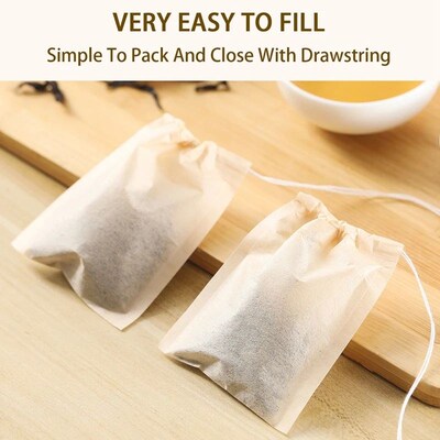100Pcs Teabags Biodegradable Paper Tea Bag Drawstring Eco-Fr