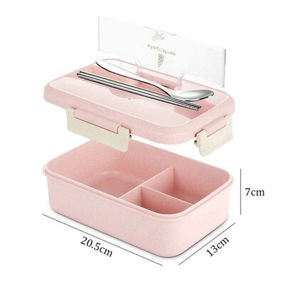 Microwave Lunch Box Wheat Straw Dinnerware with Spoon Chopst