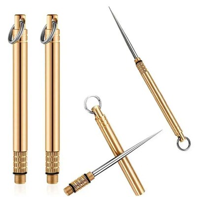 Titanium & Brass Toothpick, Portable Toothpick Bottle with F