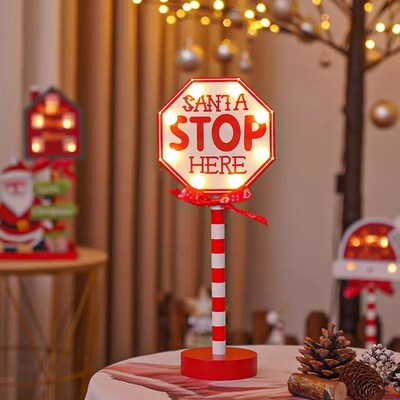 Christmas Retro Lamp LED Light Santa Stop Here Set Sign